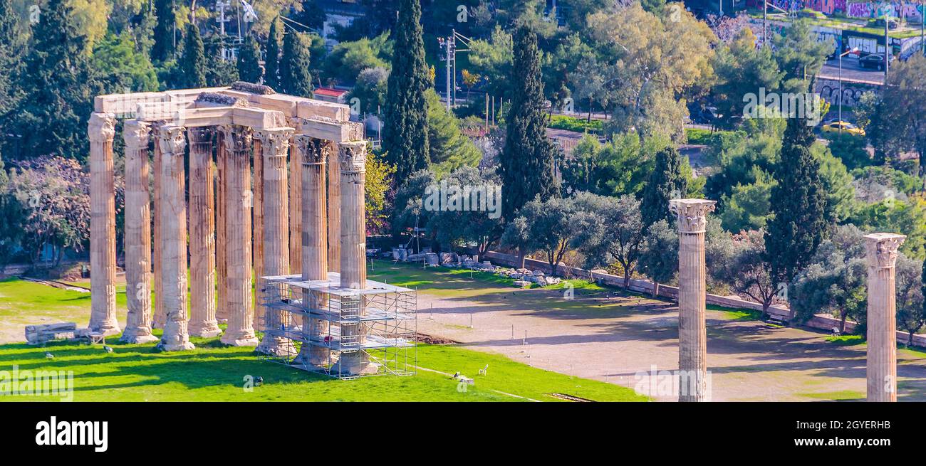 Aerial view of ancient columns at athens city, greece Stock Photo - Alamy