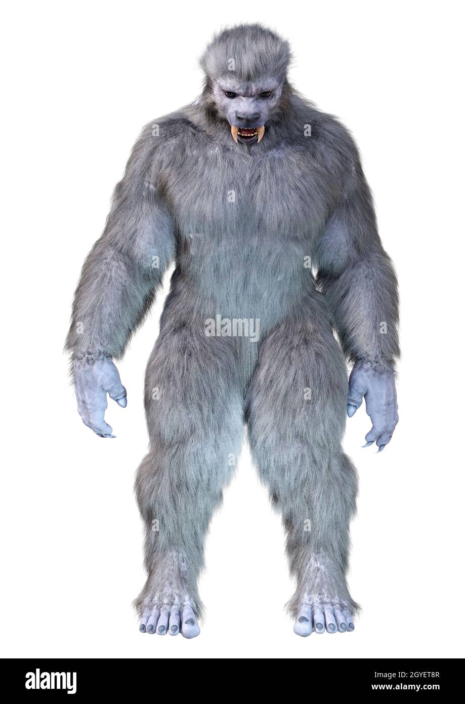 3D rendering of a snow beast creature or a Bigfoot isolated on white ...