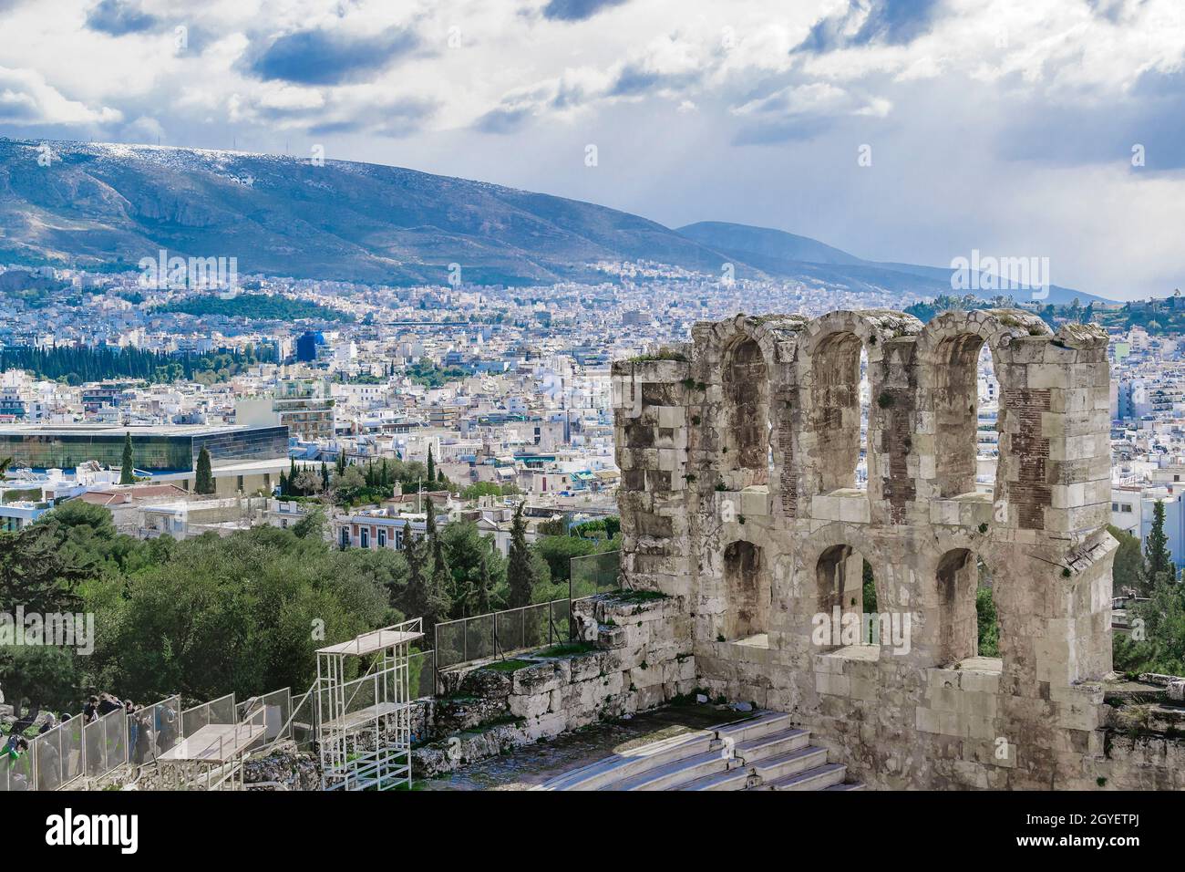 Aerial view from acropolis hill of odeon of herodes atticus, athens, greece Stock Photo - Alamy