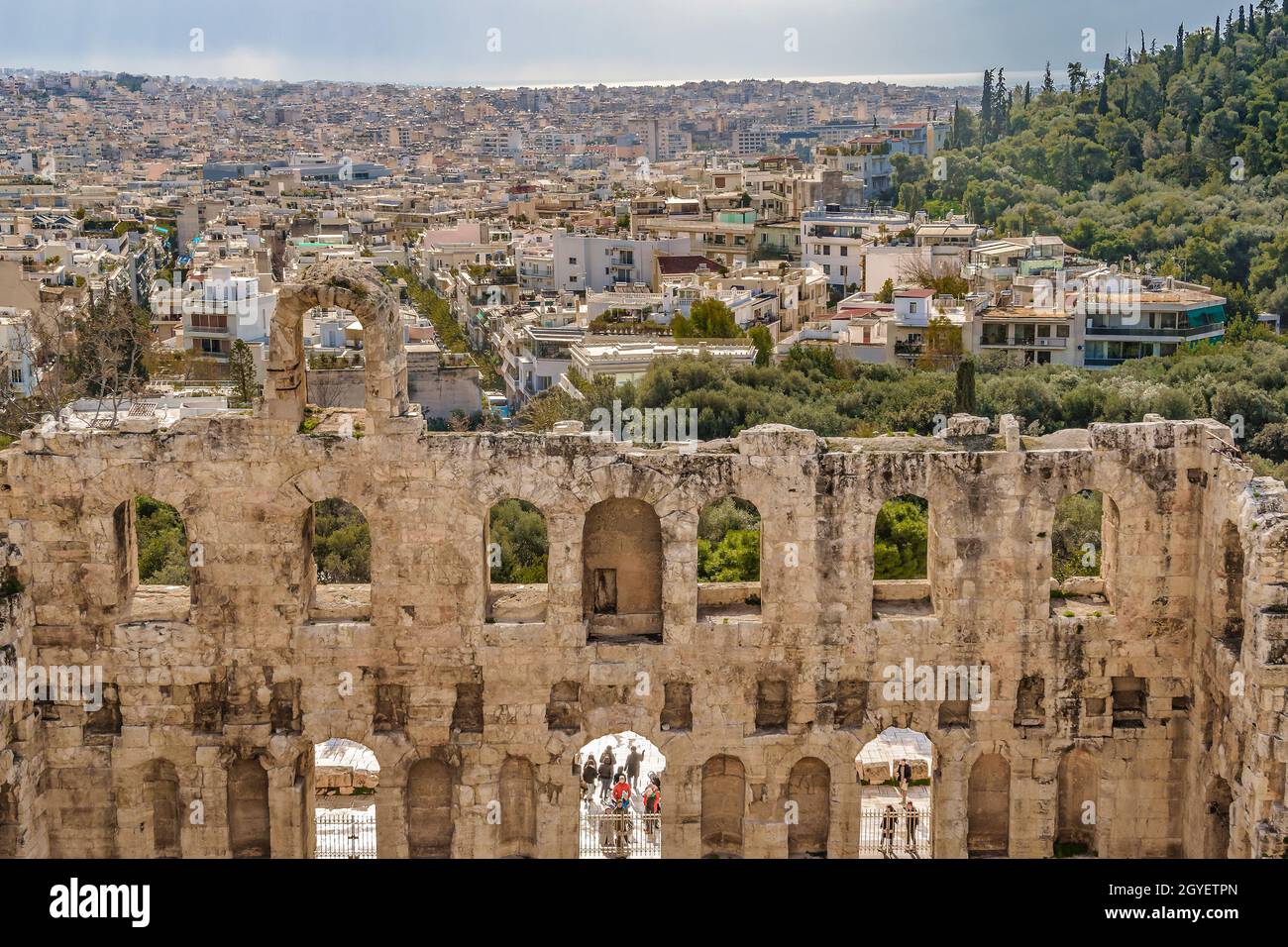 Aerial view from acropolis hill of odeon of herodes atticus, athens, greece Stock Photo - Alamy