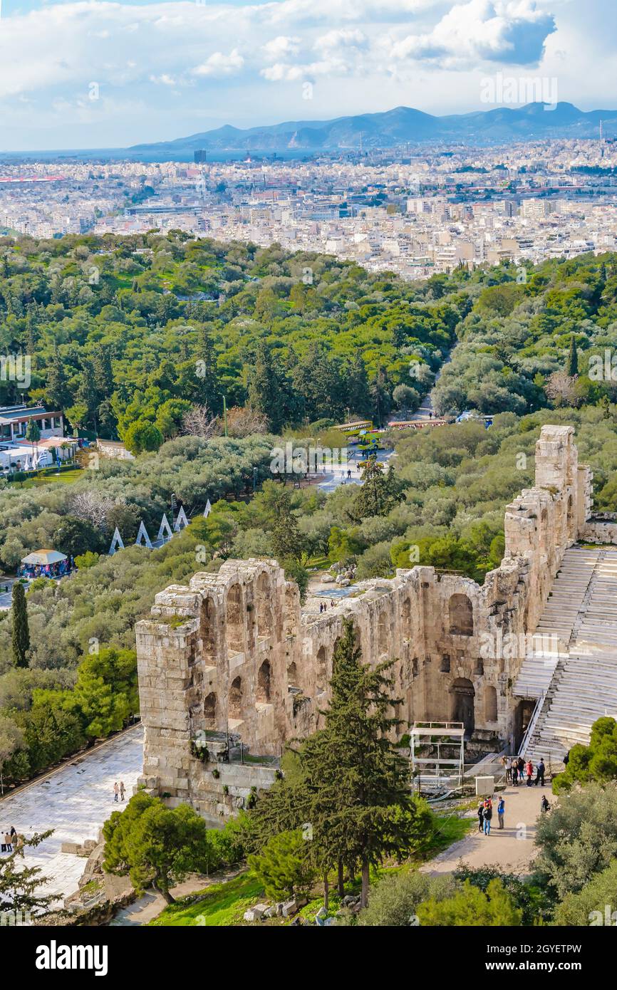 Aerial view from acropolis hill of odeon of herodes atticus, athens, greece Stock Photo - Alamy