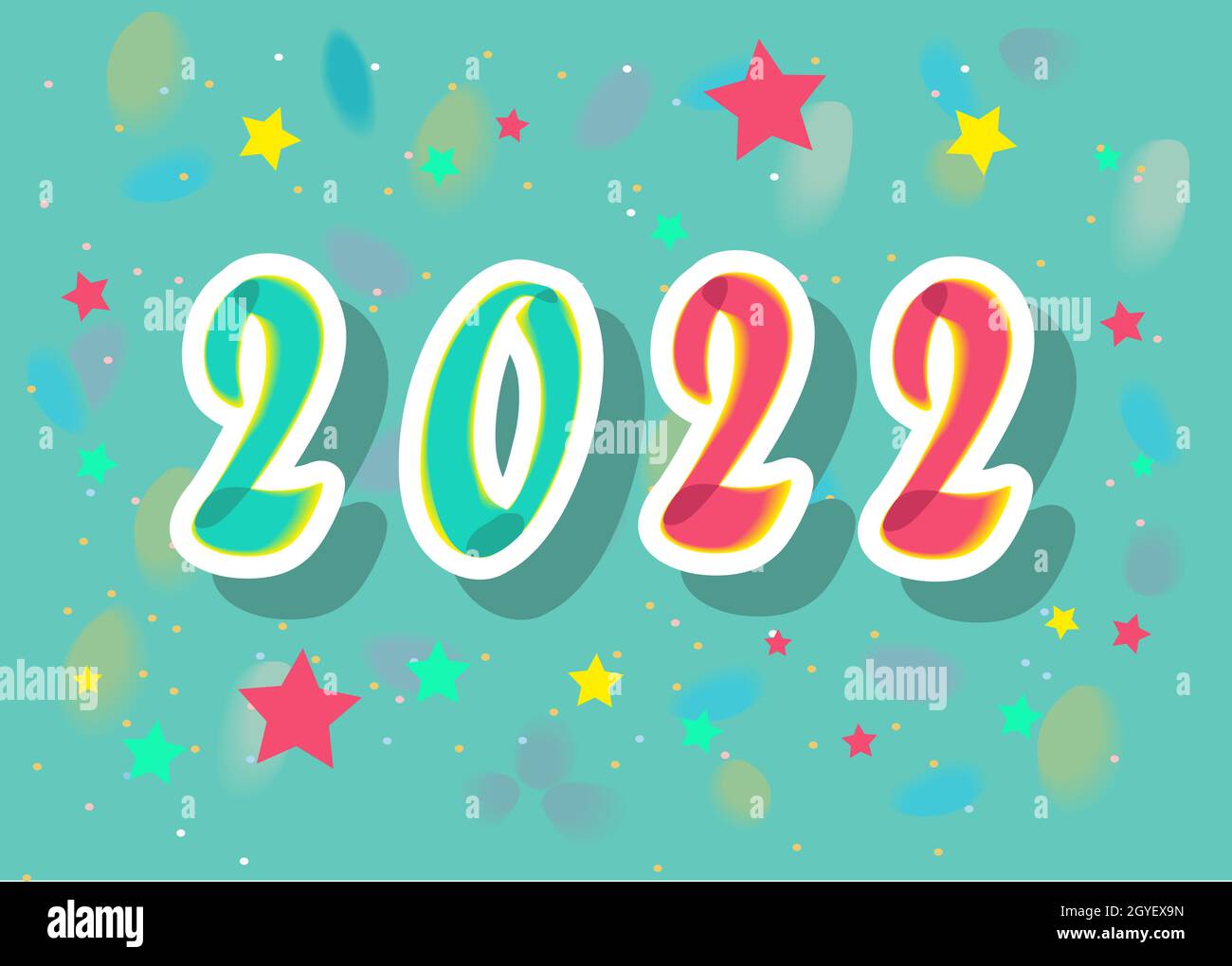 New Year red and green number 2022 with painting effect and white ...
