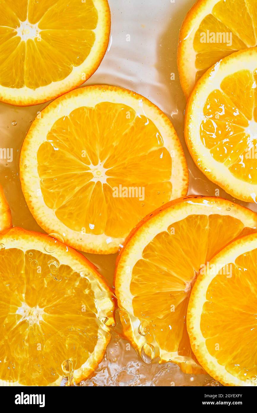 Close up view of the orange slices for lemonade background. Texture of ...