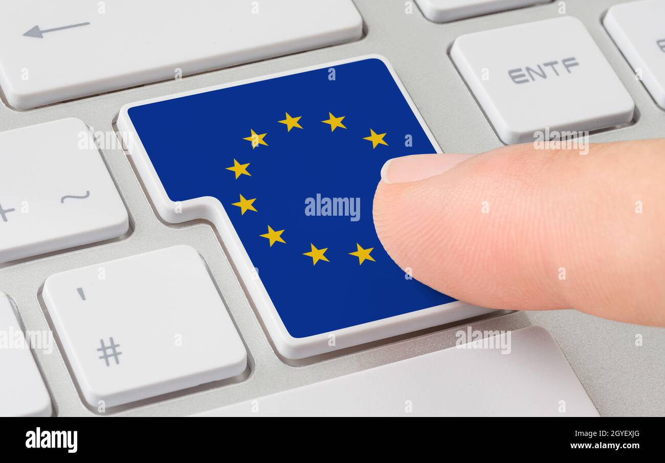 A keyboard with a labeled button - Flag of the European Union Stock ...