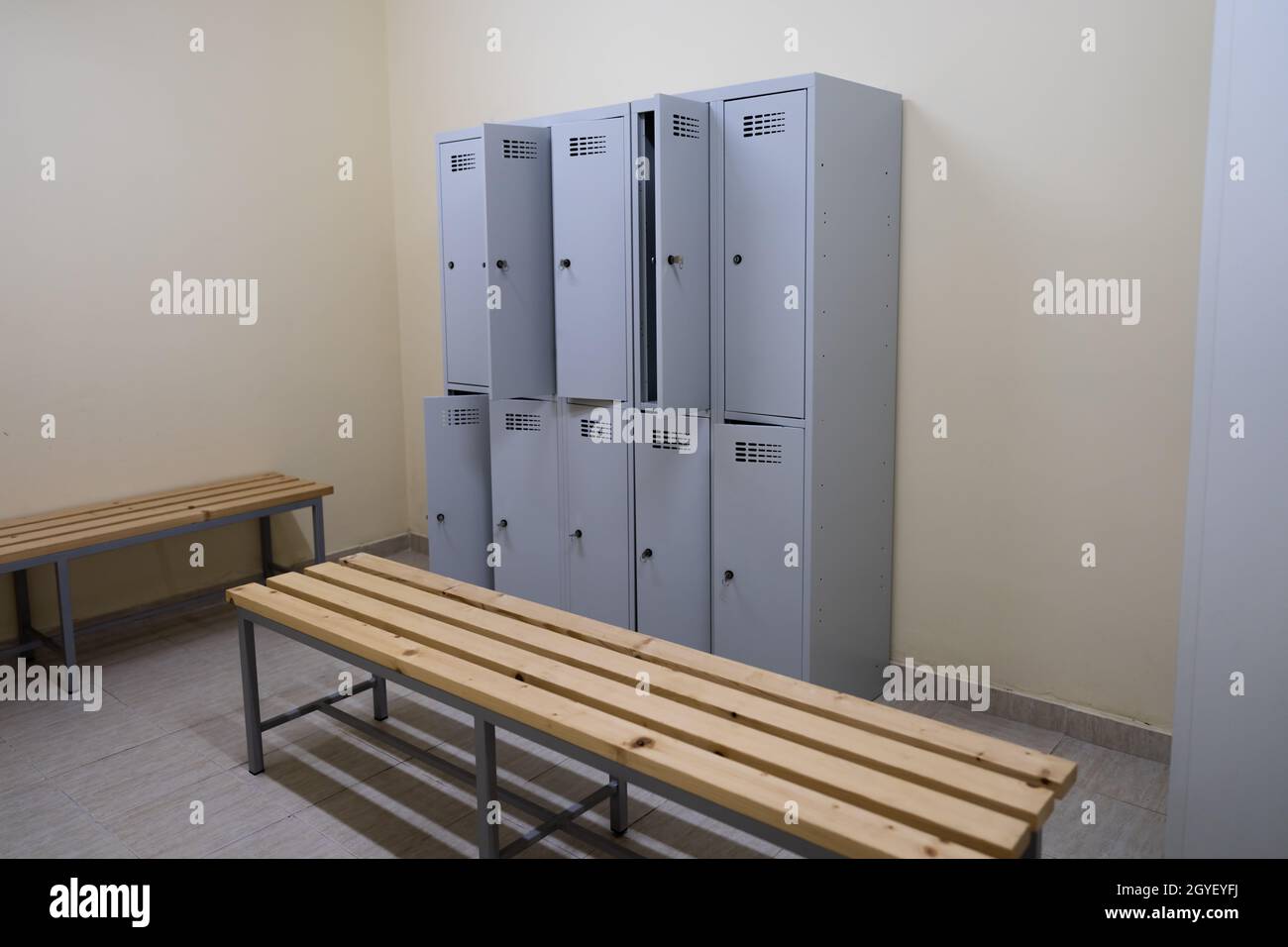 Locker Room In Fitness Gym, High School Or Stadium Stock Photo - Alamy