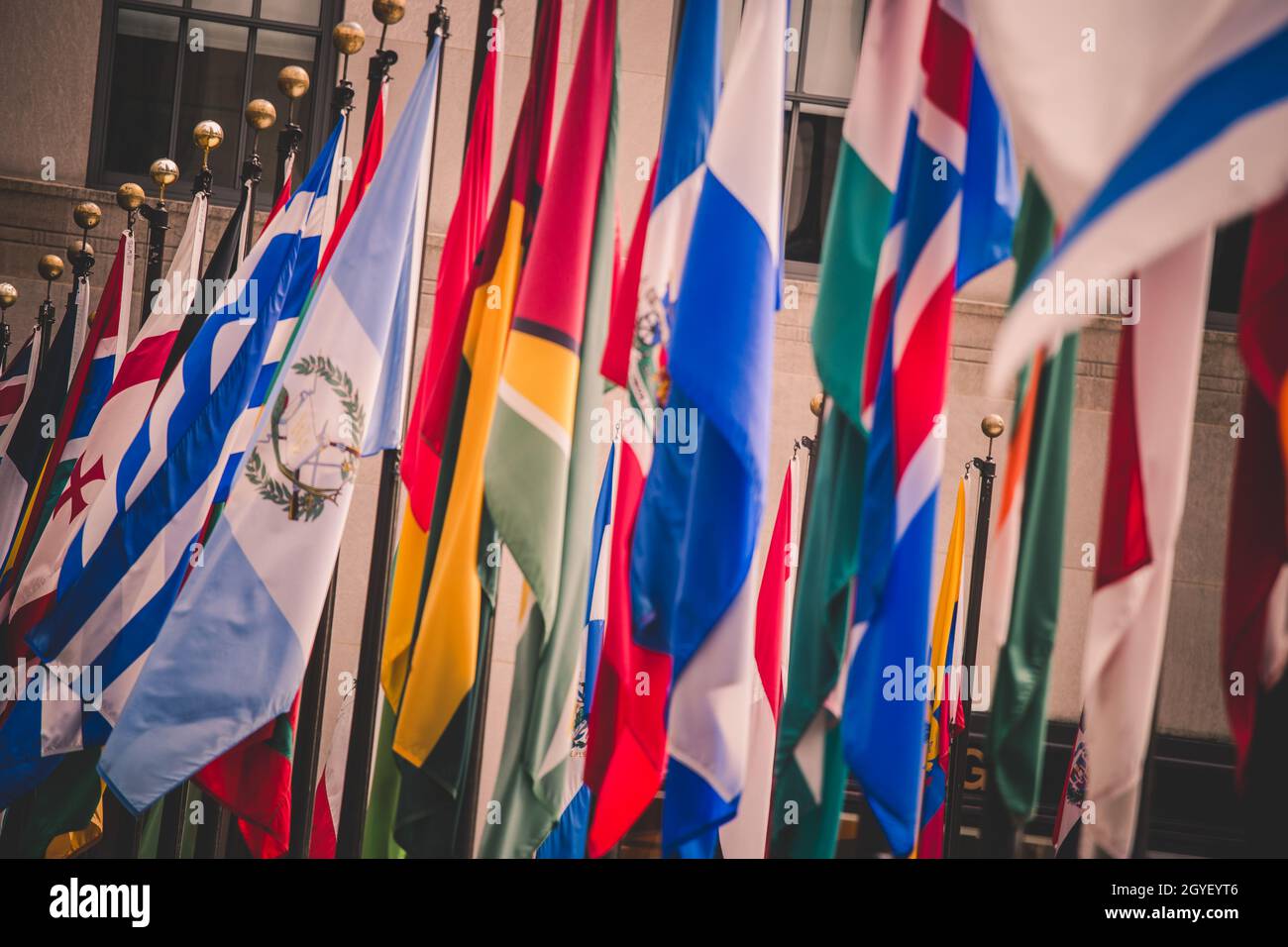 Colorful flags of various countries of the world. United nations concep ...