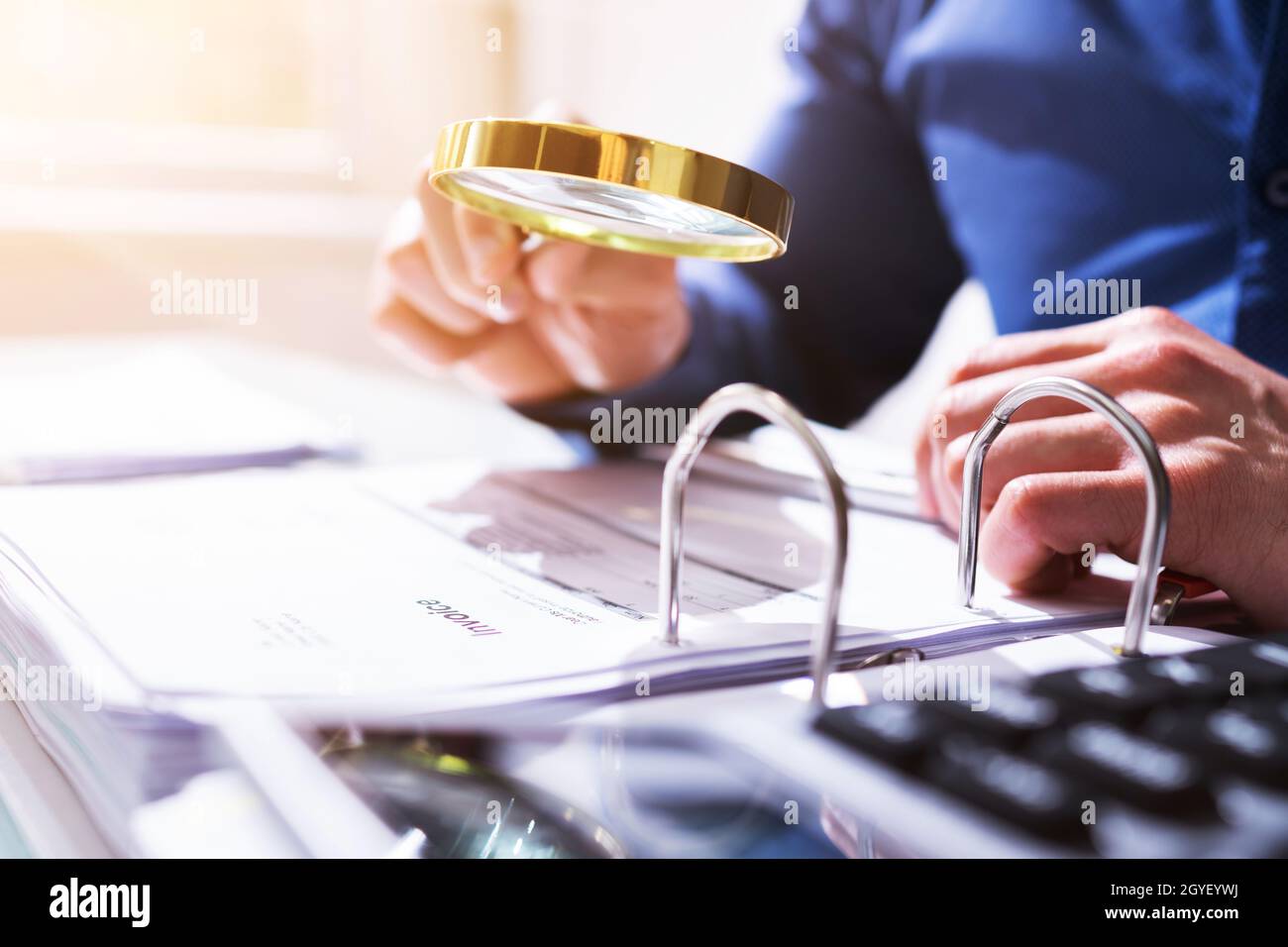 Businessman Investigation Finance Using Magnifying Glass. Fraud And ...