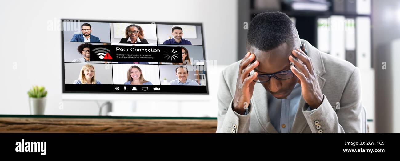 Online Video Meeting Bad Connection And Poor Signal Stock Photo - Alamy