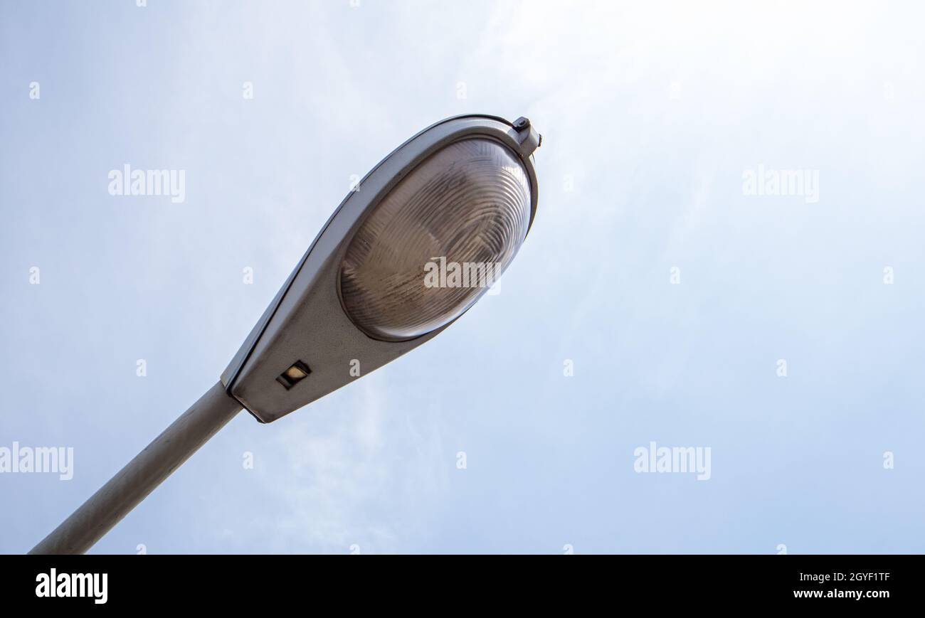 Street lamp close up. Big street lights at a big highway interchange ...