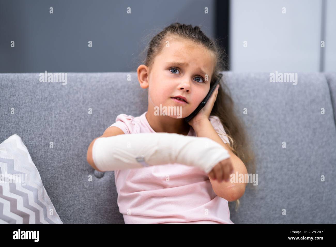 Arm Fracture And Cast. Injured Young Child Recovery Pain Stock Photo ...
