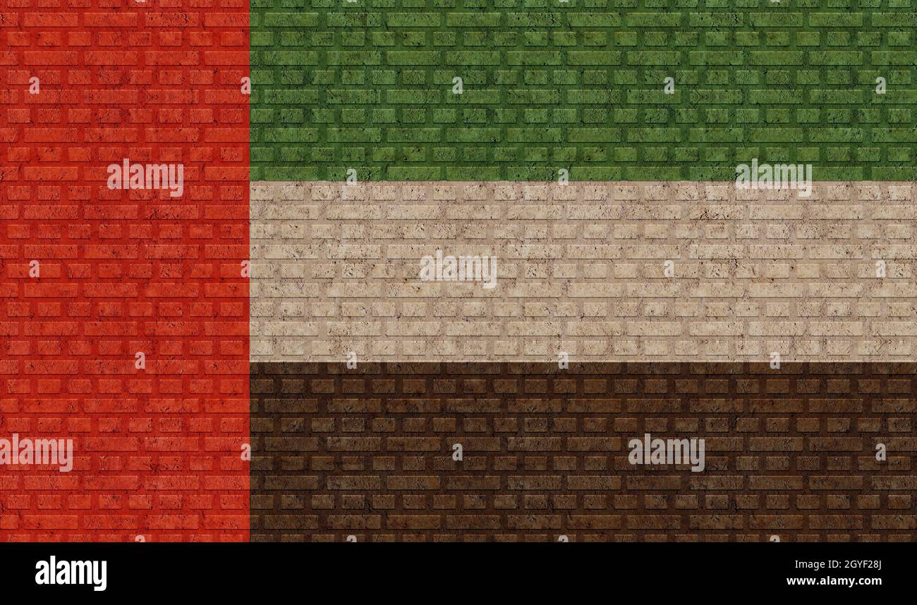 3D Flag of United Arab Emirates on a old brick wall background Stock ...