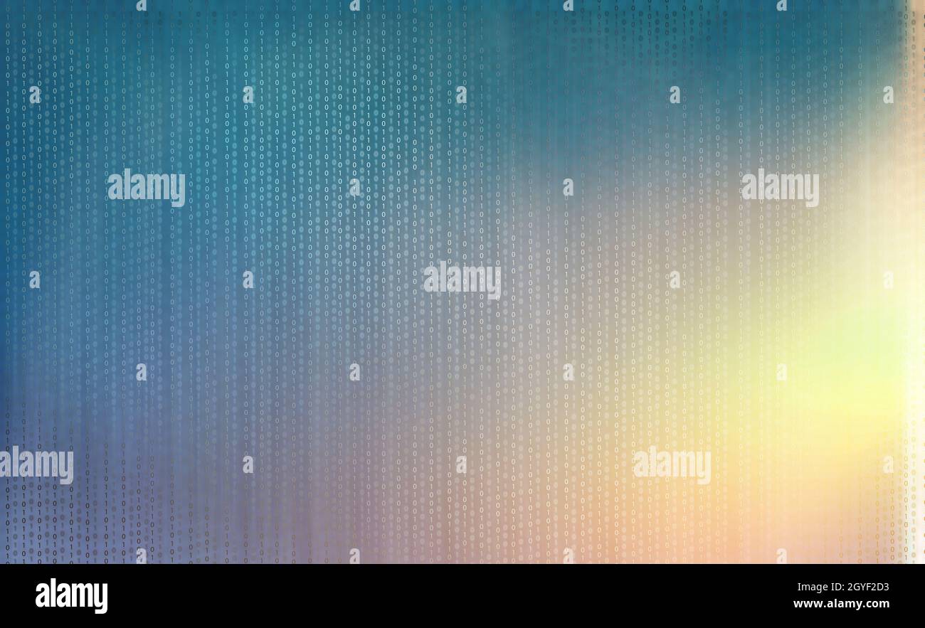Binary code flying at blue background, digital data flow and ...