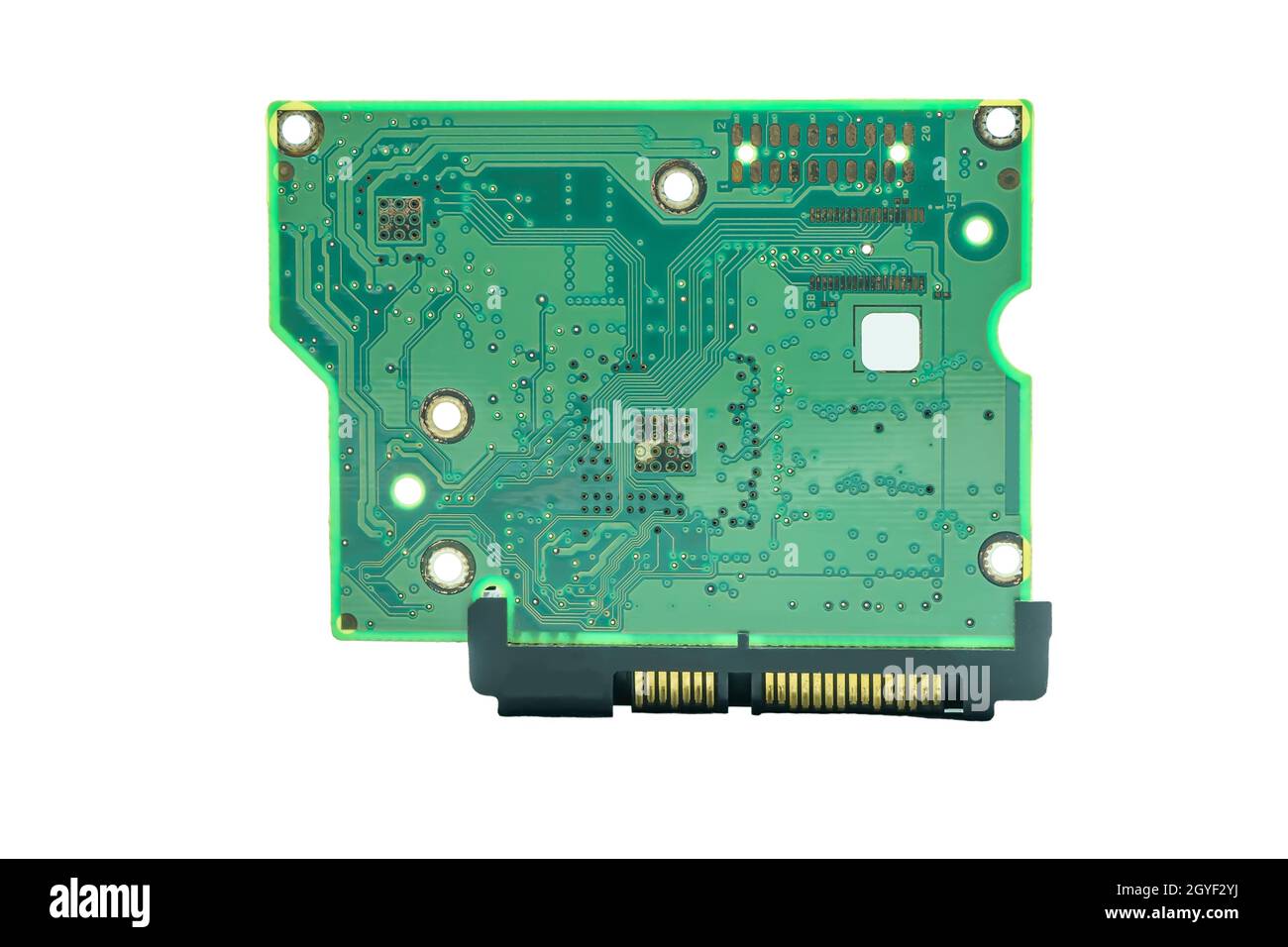 The circuits for hard disk drive sata isolated on a white background ...