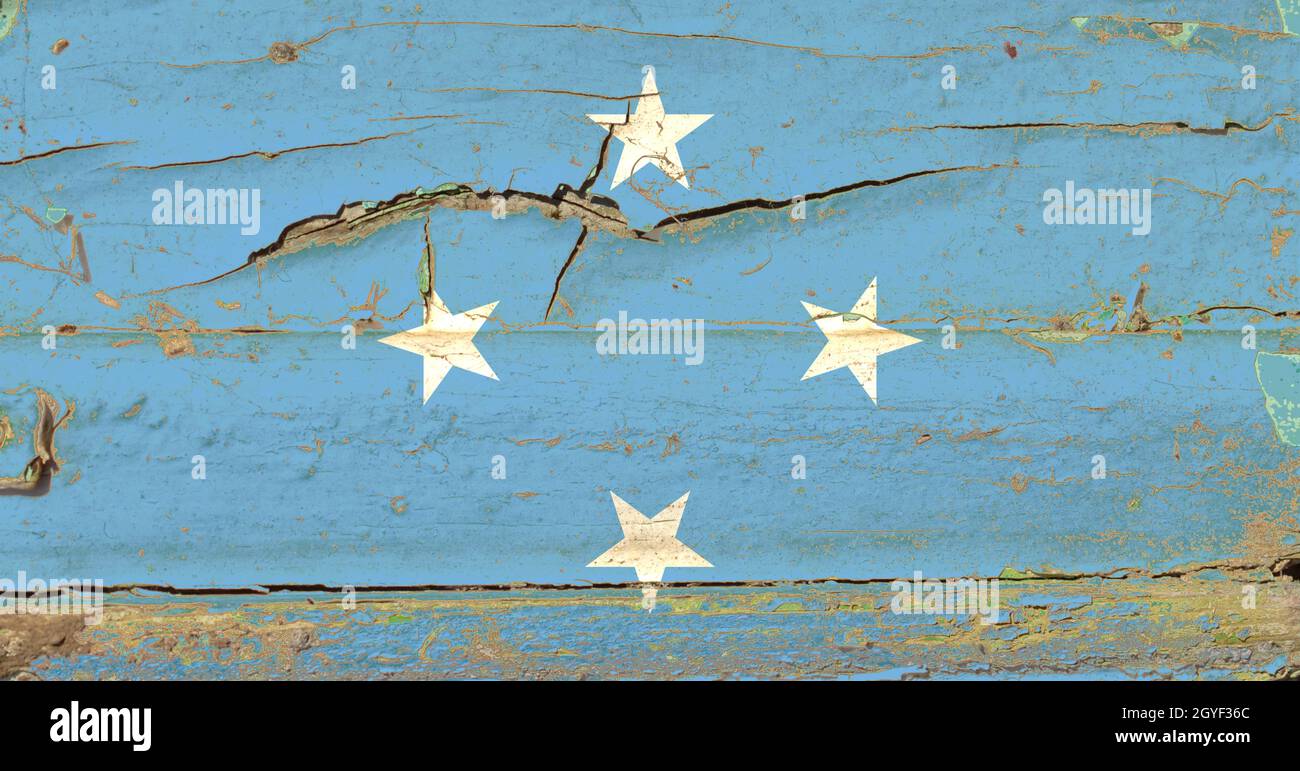 3D Flag of Federated States of Micronesia on a old wood wall background ...