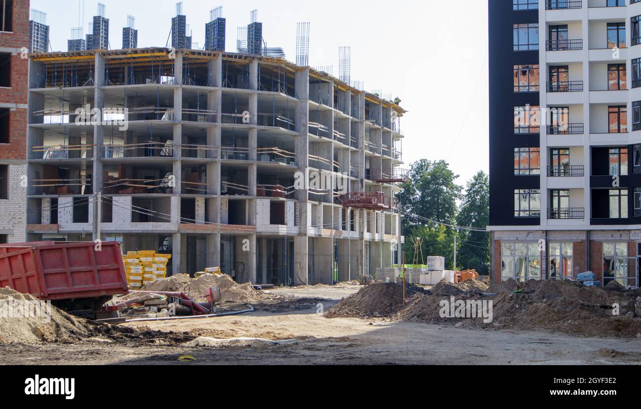 Large construction site. The process of capital construction of a high ...