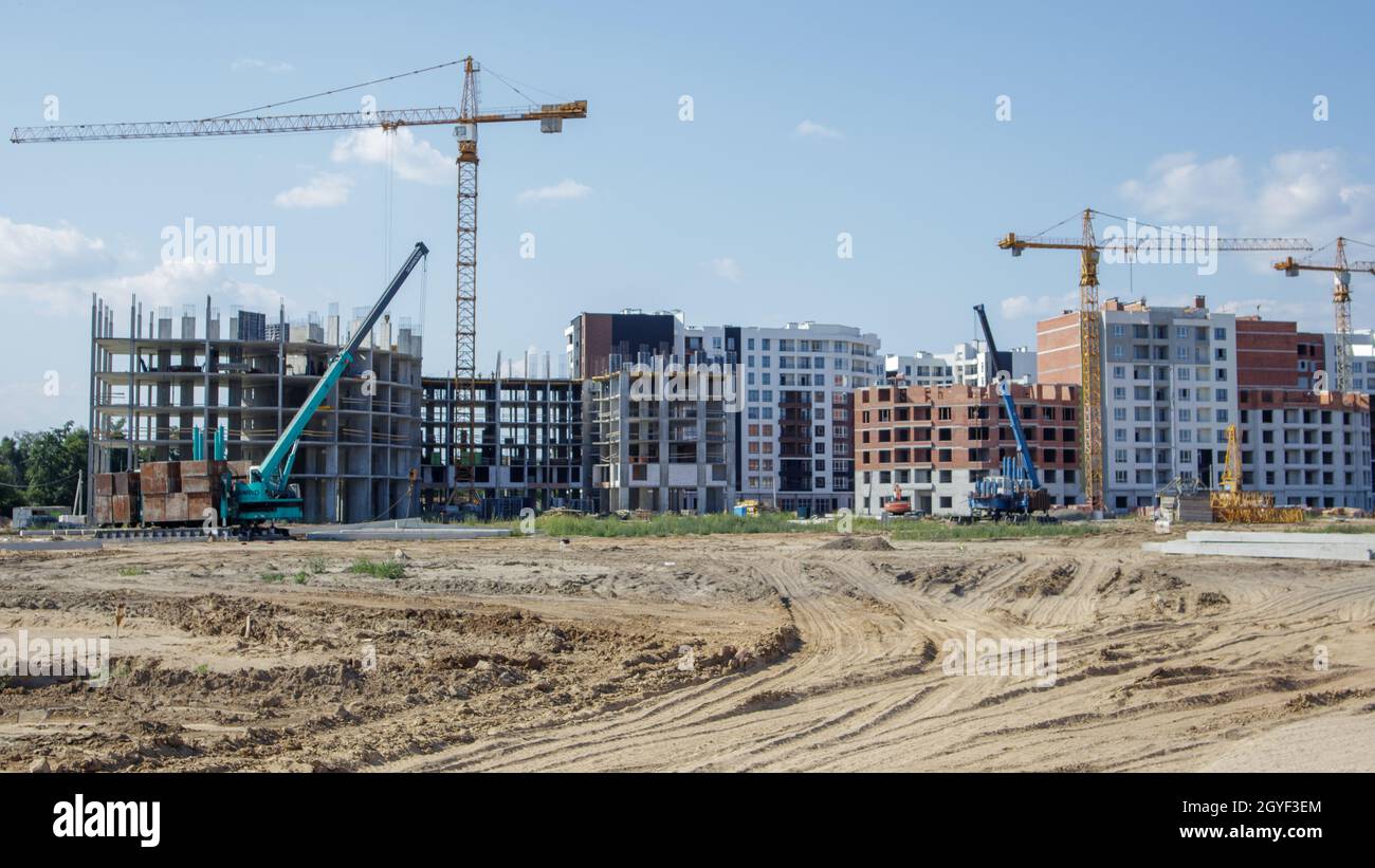Large construction site. The process of capital construction of a high ...