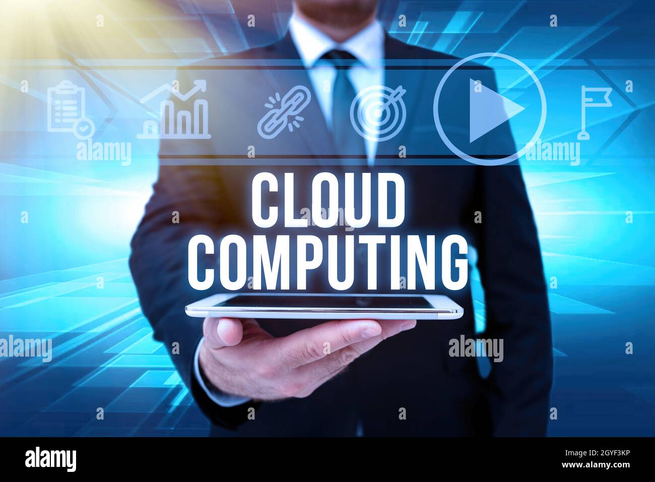 Hand writing sign Cloud Computing, Internet Concept storing and accessing data and programs over ...