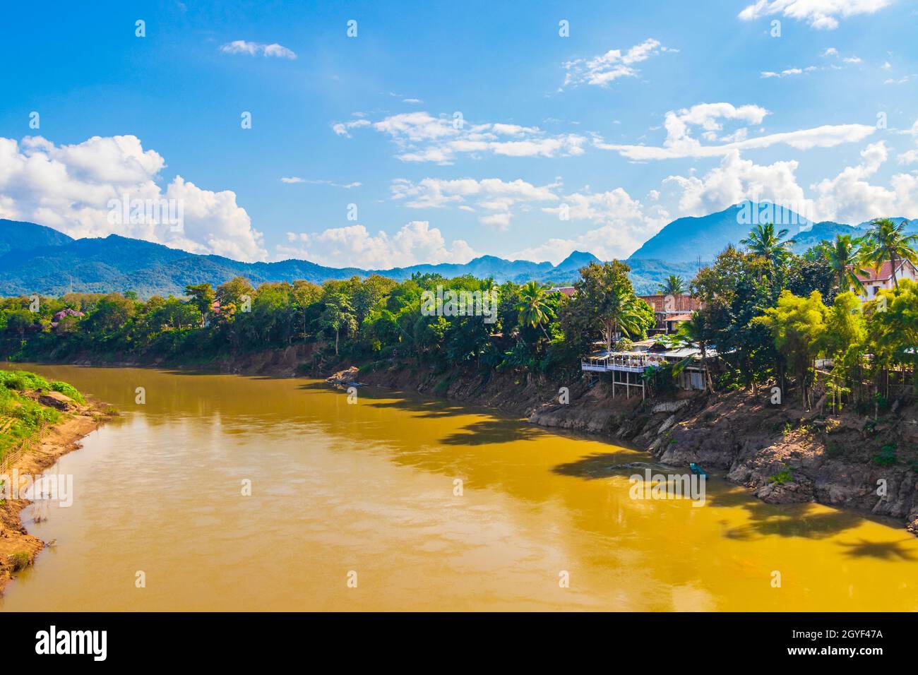 Panorama of the landscape Mekong river and Luang Prabang city in Laos ...