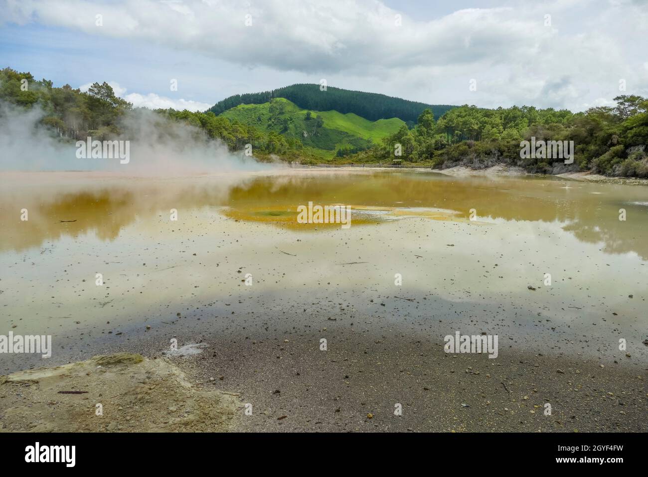 Champagne Pool at a geothermal area named Waiotapu in New Zealand Stock ...