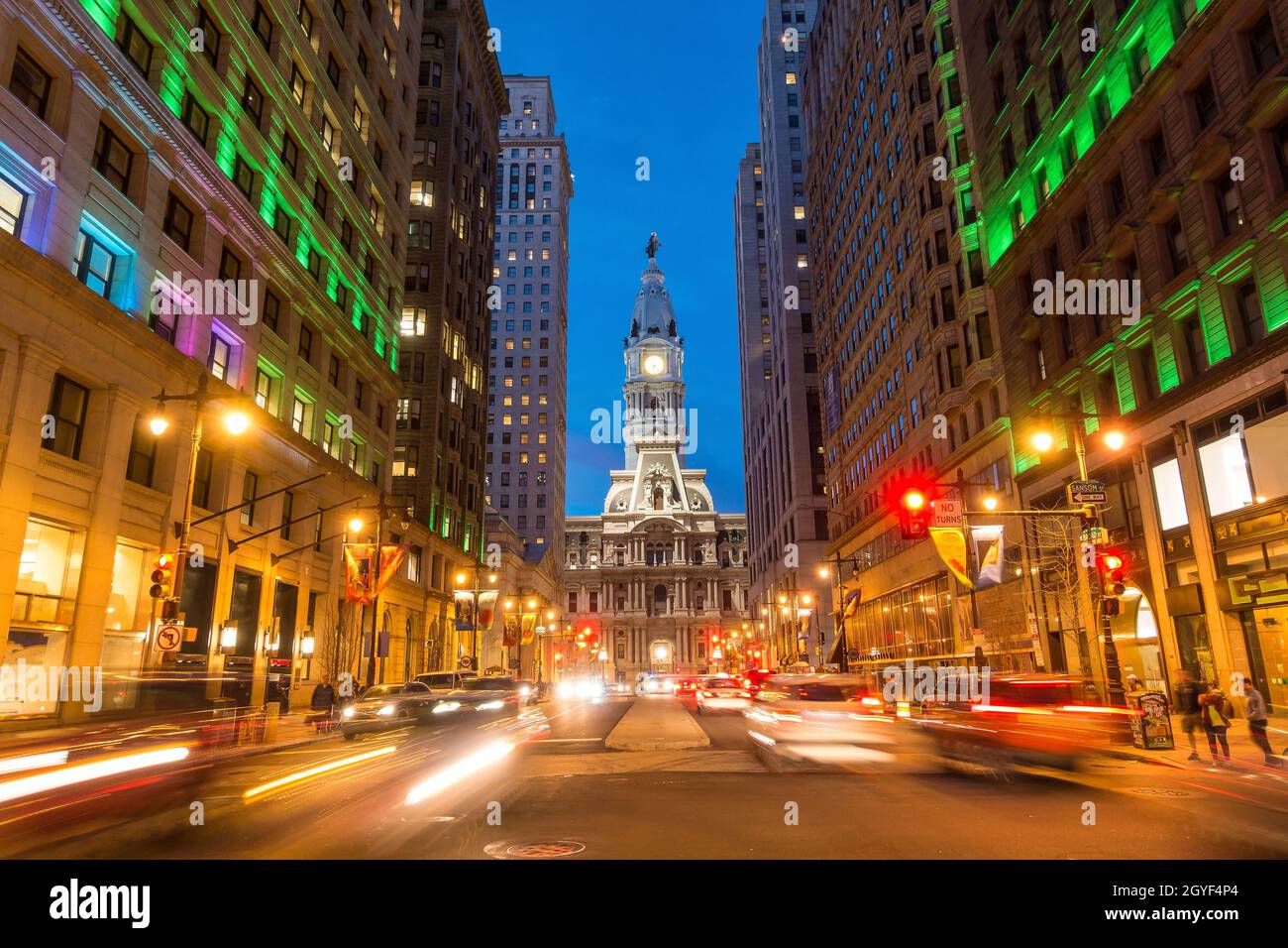 Philadelphia streets with traffic at night Stock Photo - Alamy