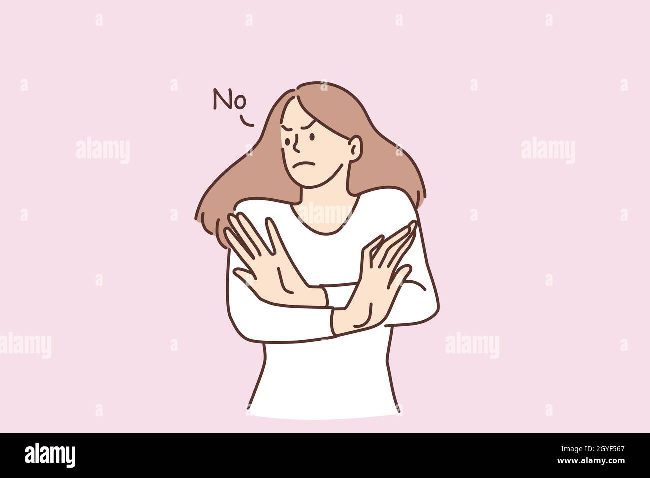 Refusal, denying and forbidding concept. Young displeased woman cartoon ...