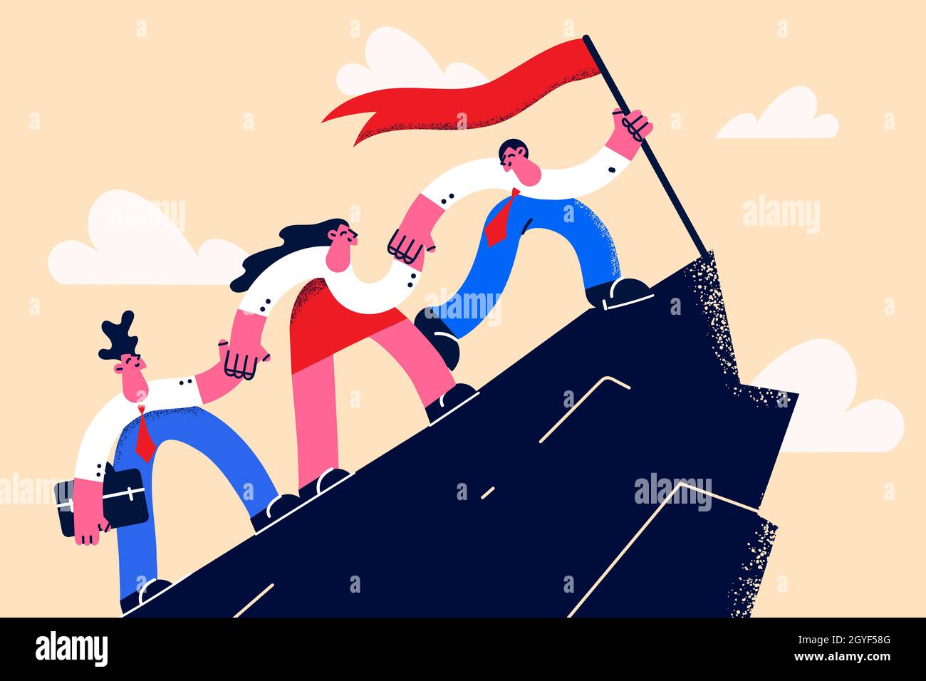 Business success, teamwork and achievement concept. Young businessman ...