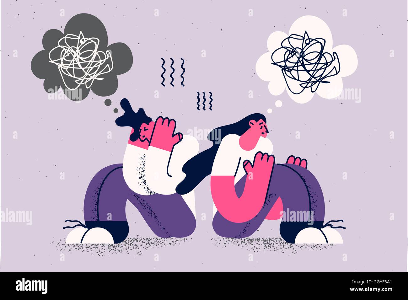 Depression, grief, feeling stressed concept. Young sad depressed couple ...