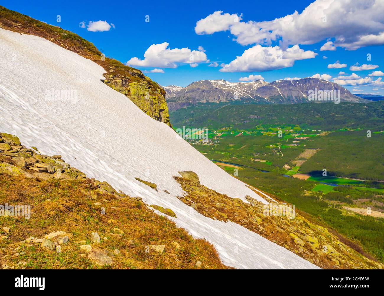 Beautiful valley landscape panorama Norway of Hydalen Hemsedal with ...