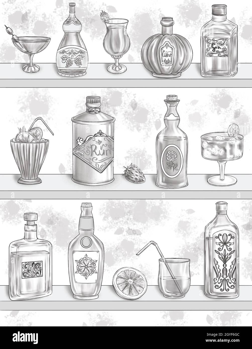 Multiple Alcoholic Bottles With Different Glasses For Each Drink Stock ...
