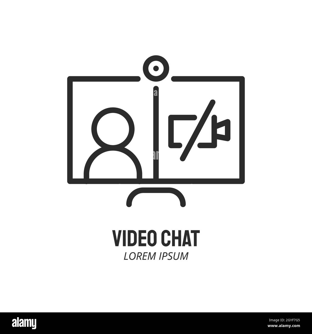 No video line icon. Computer with human and crossed out camera. Video ...