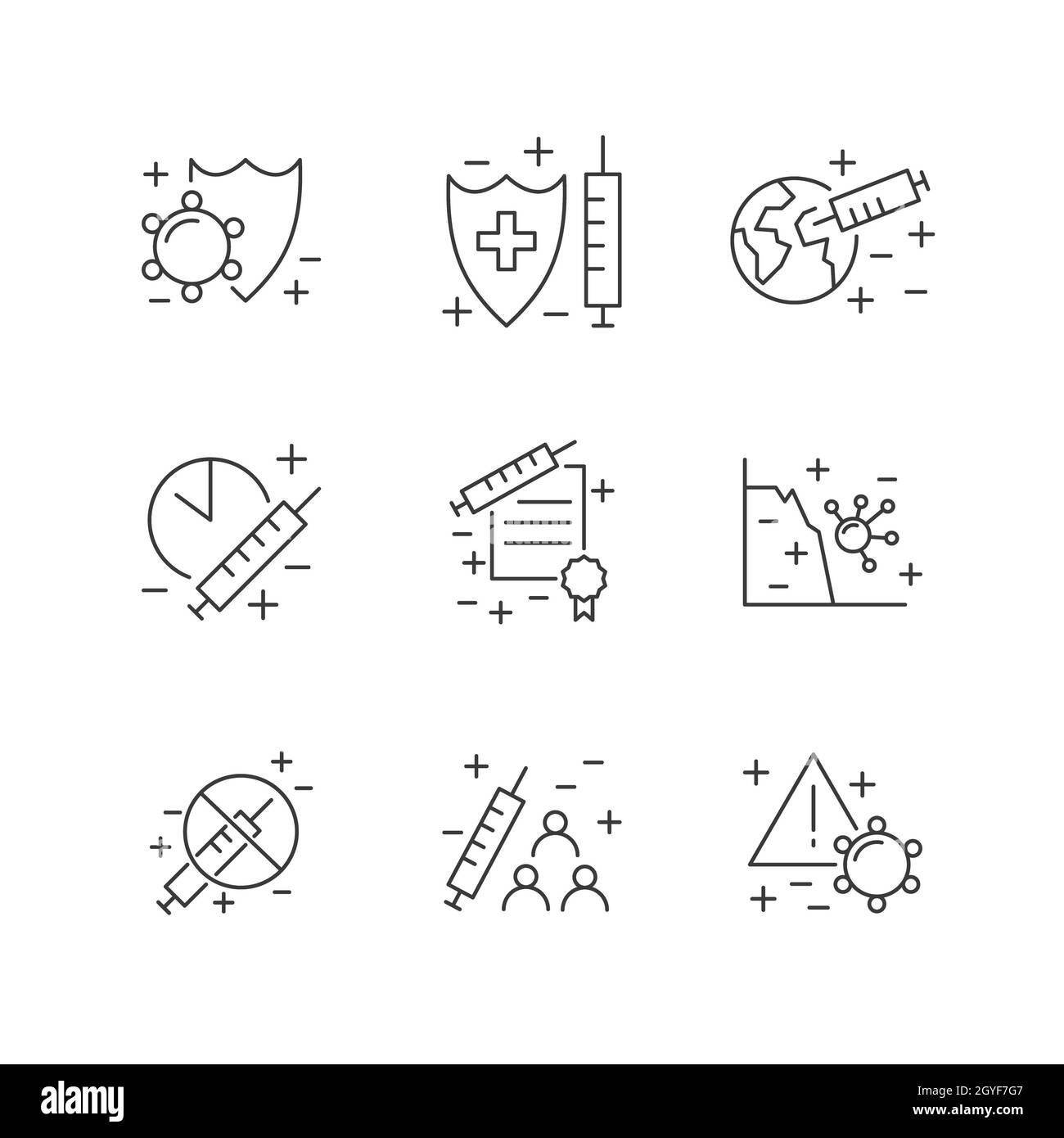 Vaccination and immunization line icon set. Collection of linear ...