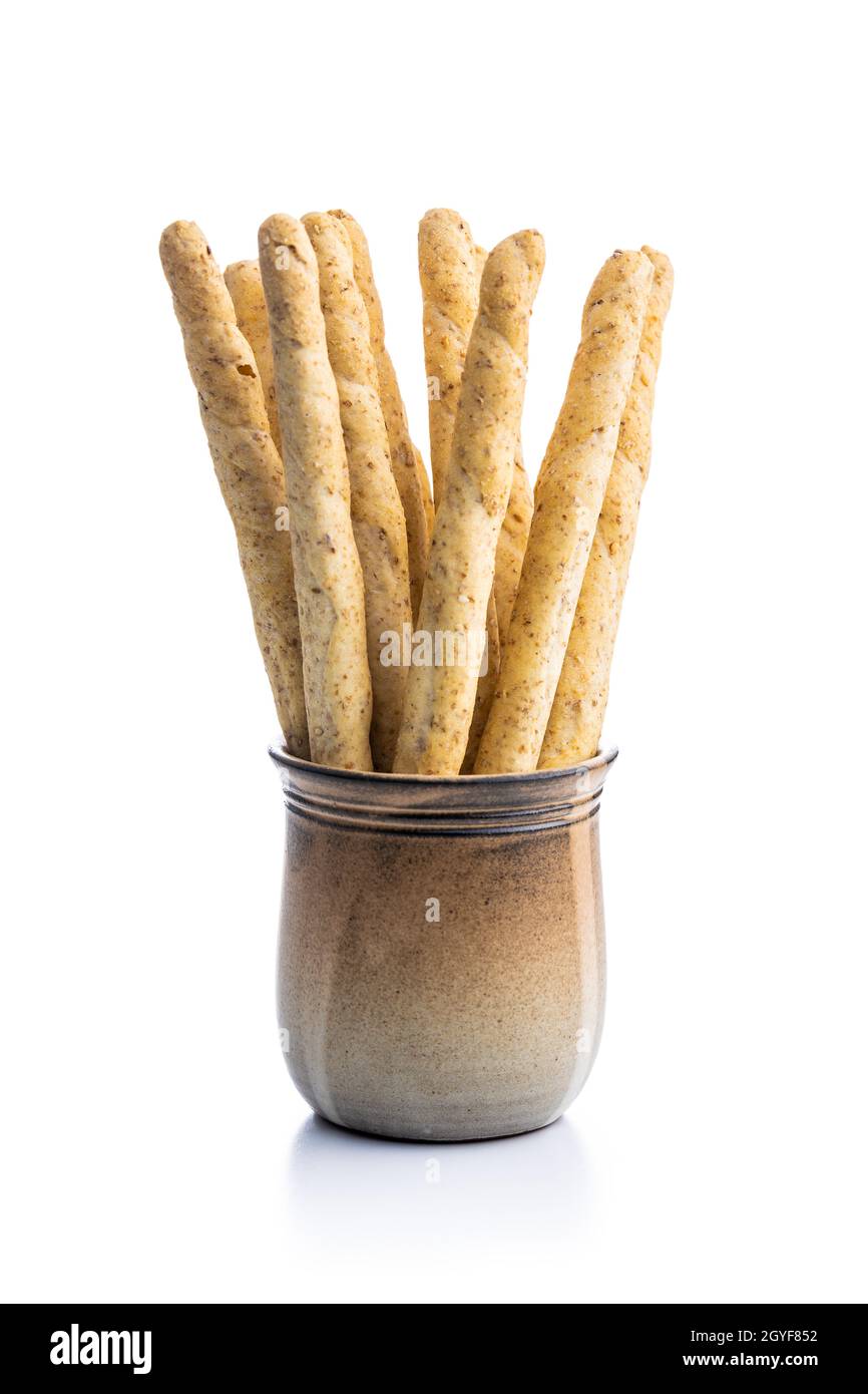 Grissini sticks. Traditional italian bread sticks isolated on white ...
