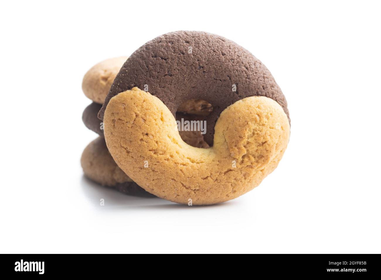 Sweet round biscuits. Cookies with double flavor isolated on white ...