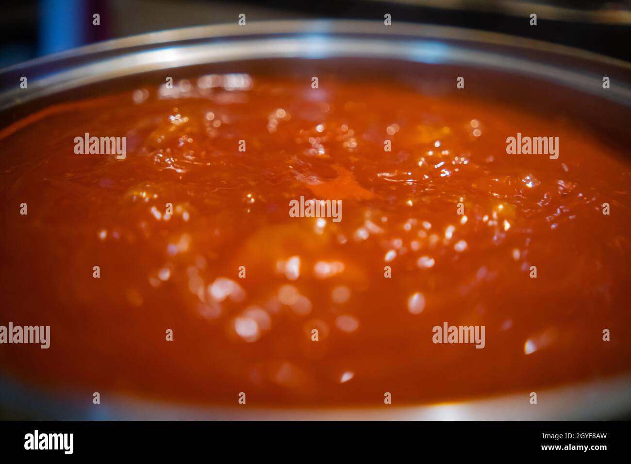 Delicious traditional Mexican pozole boiling in cooking pot Stock Photo ...