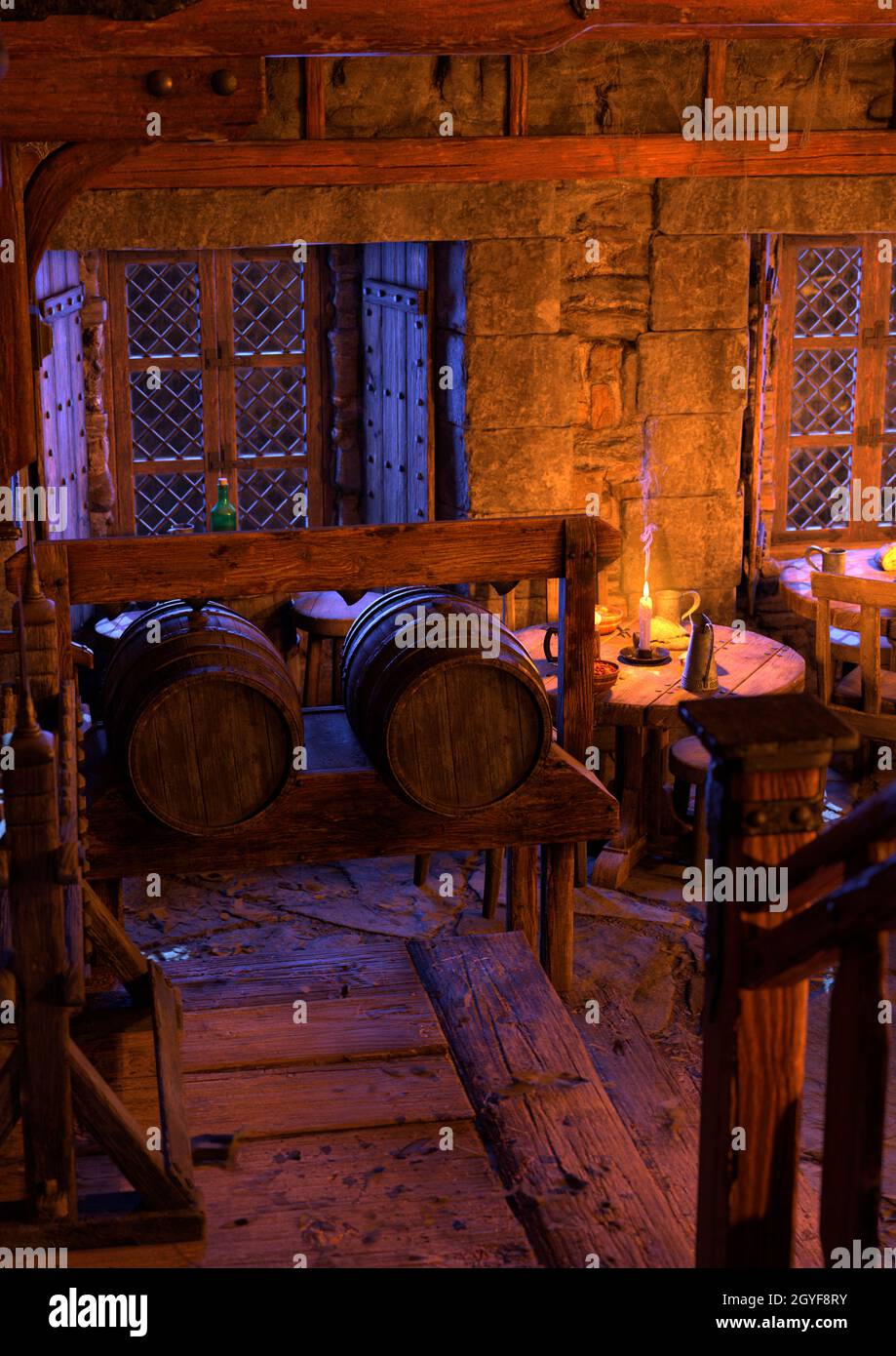 3D rendering of a medieval tavern interior Stock Photo - Alamy