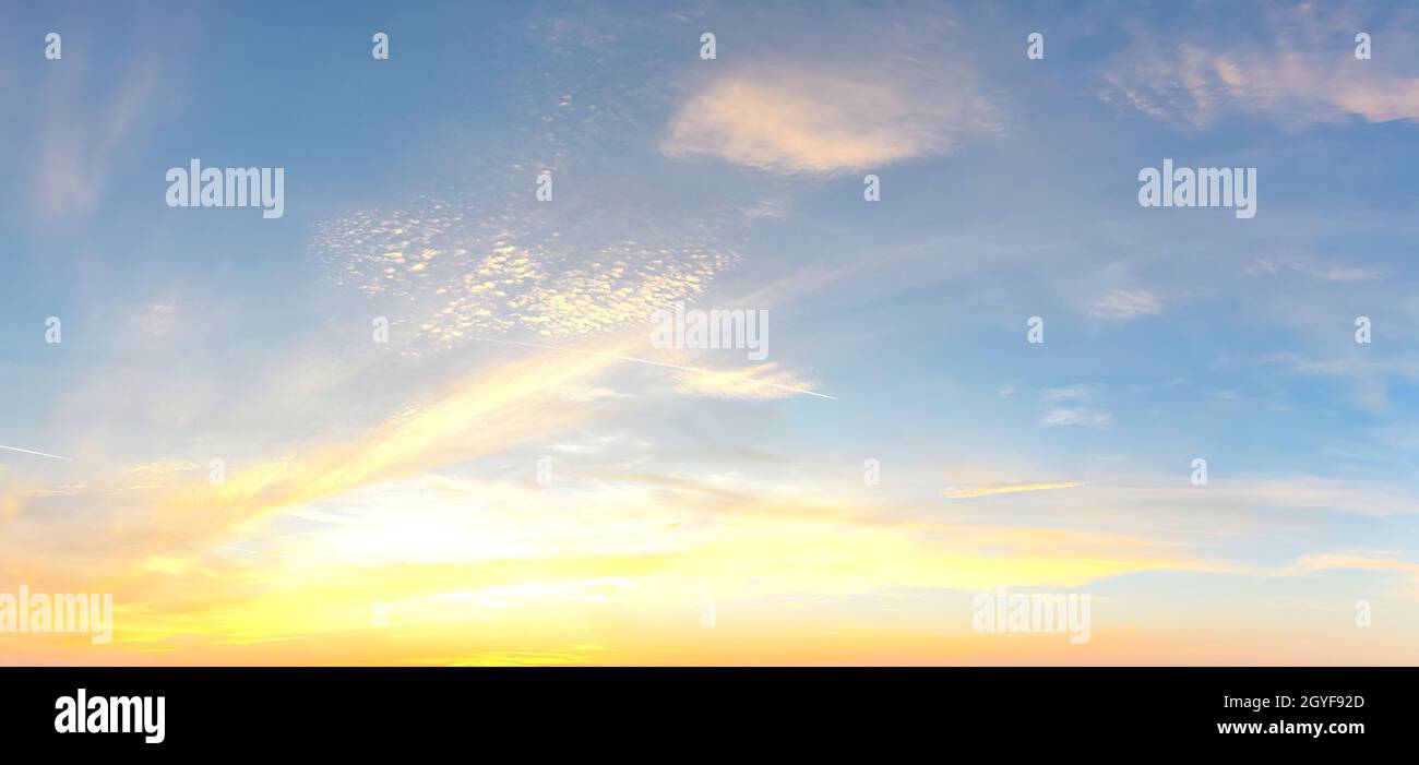 Beautiful high resolution panorama of orange and red sunset clouds in ...