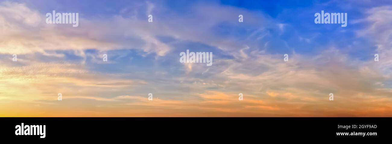 Beautiful high resolution panorama of orange and red sunset clouds in ...