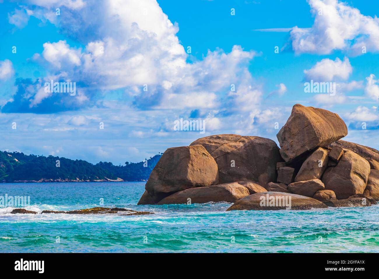 Amazing rock formations boulders on big tropical island Ilha Grande ...
