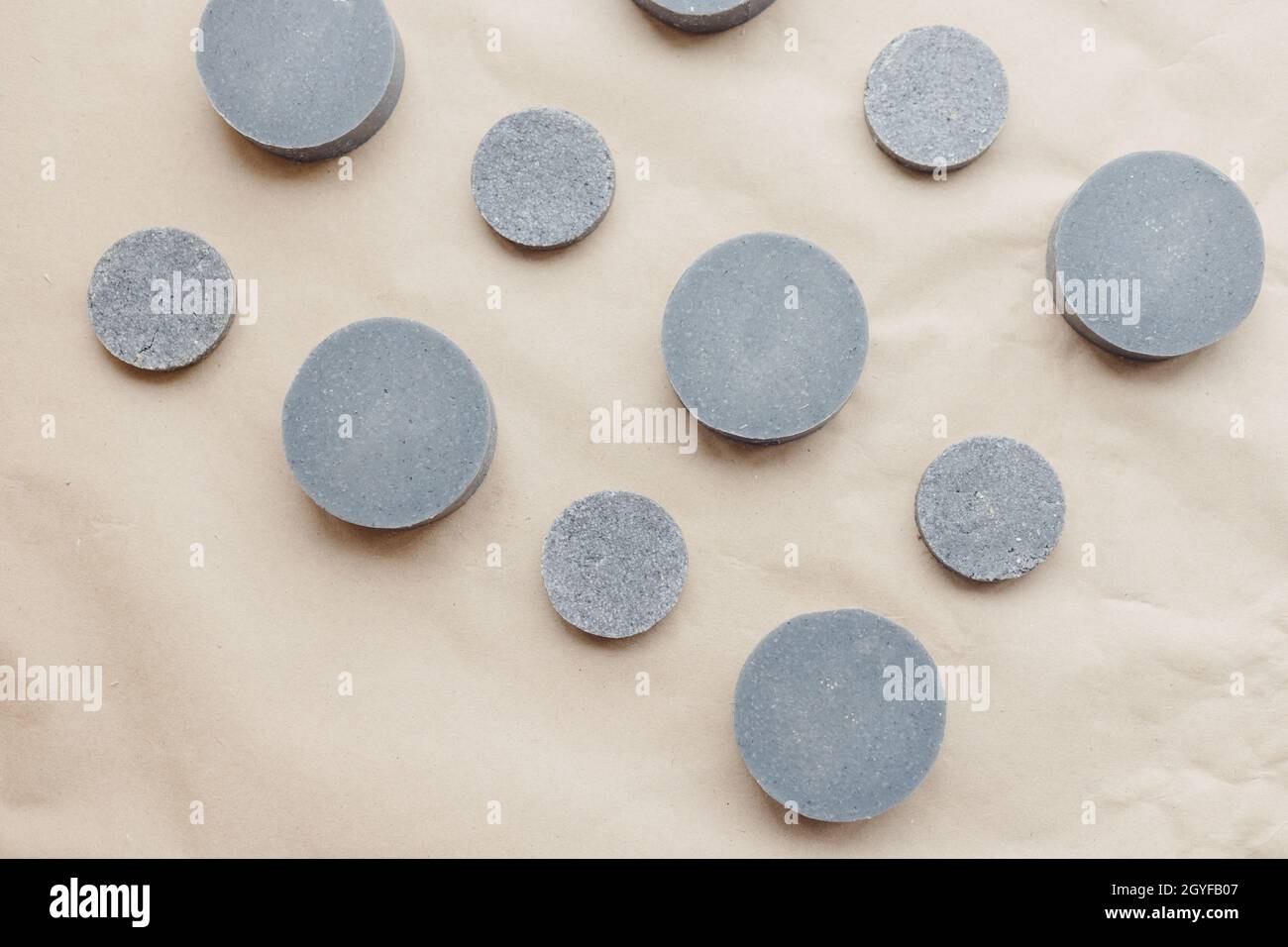 Eco friendly natural solid shampoo and hair conditioner on paper ...