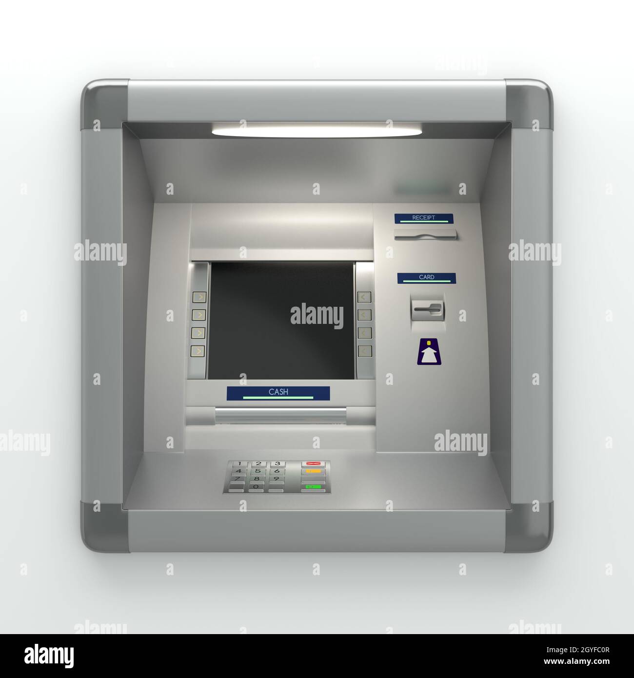 Atm machine with a card reader. Display screen, buttons, cash dispenser ...