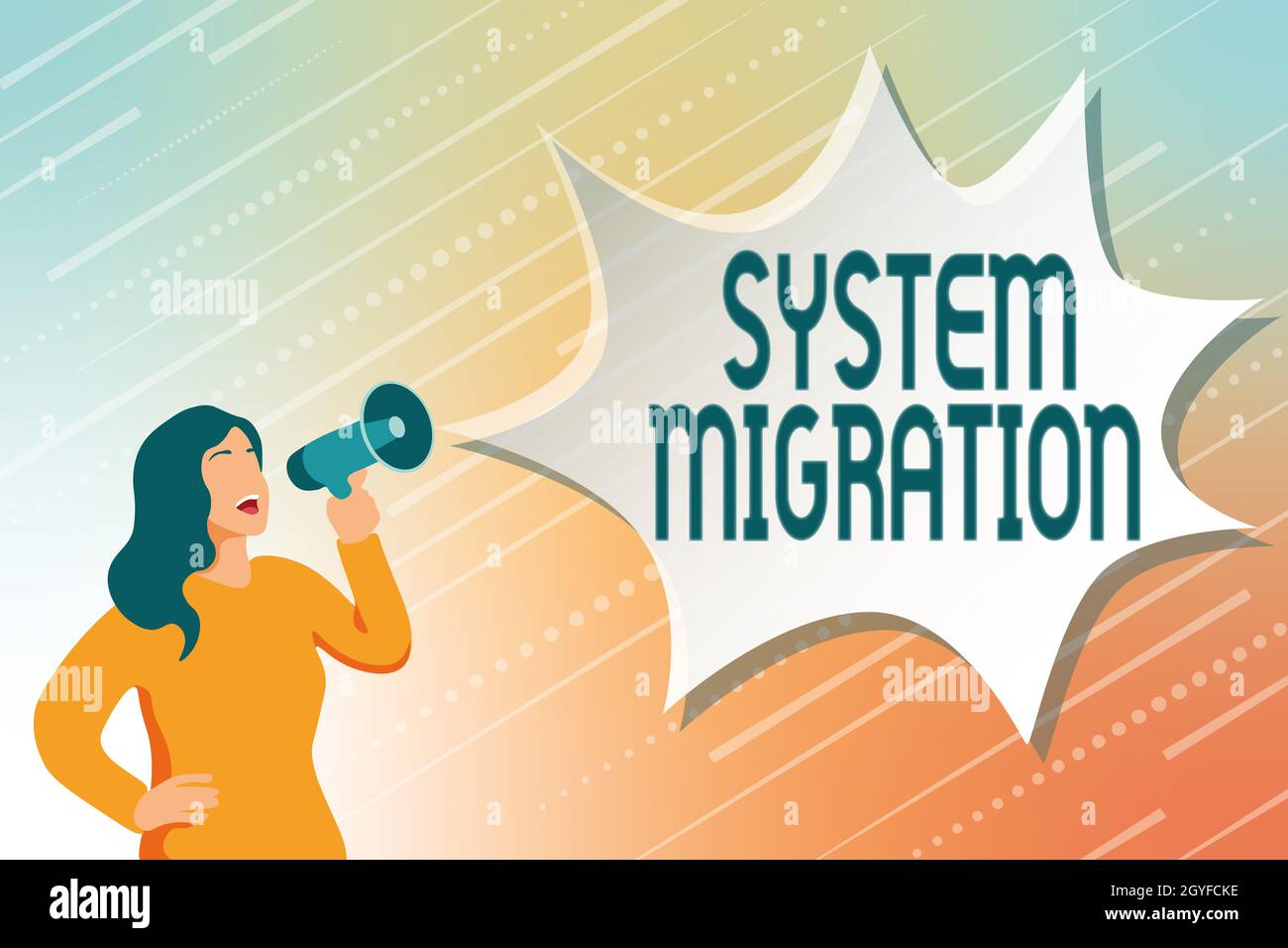 Hand writing sign System Migration, Internet Concept moving from the ...