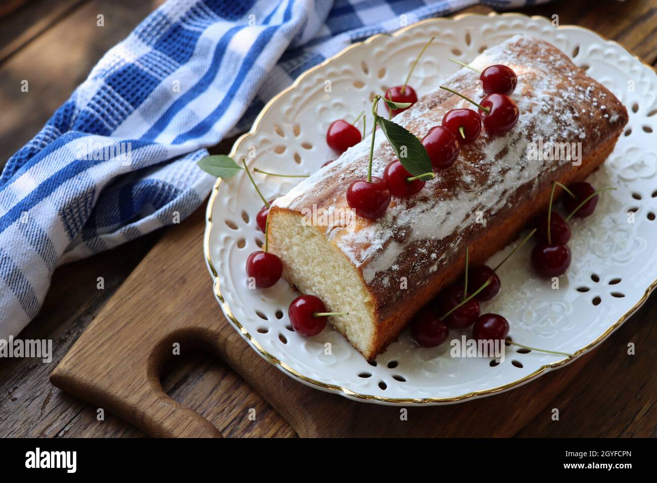 Home made cherry biscuits with vanilla and icing sugar Stock Photo - Alamy
