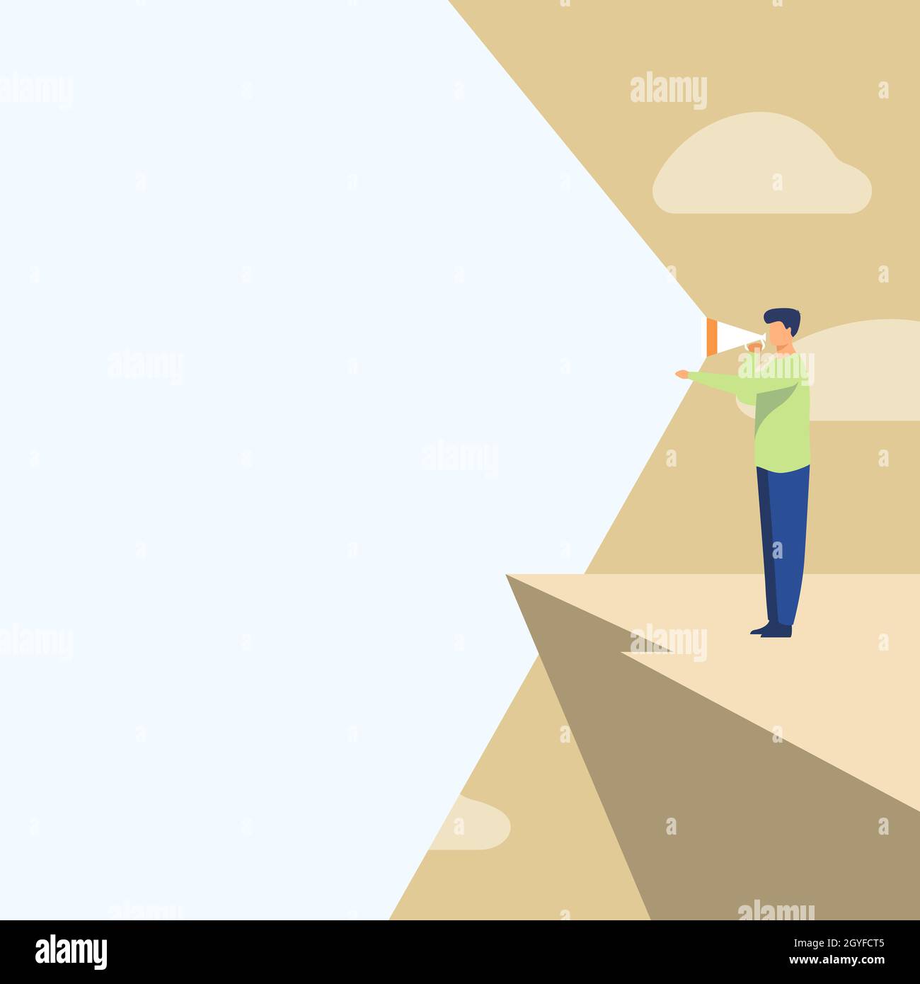 Businessman Drawing Standing In Cliff Using Megaphone Making ...