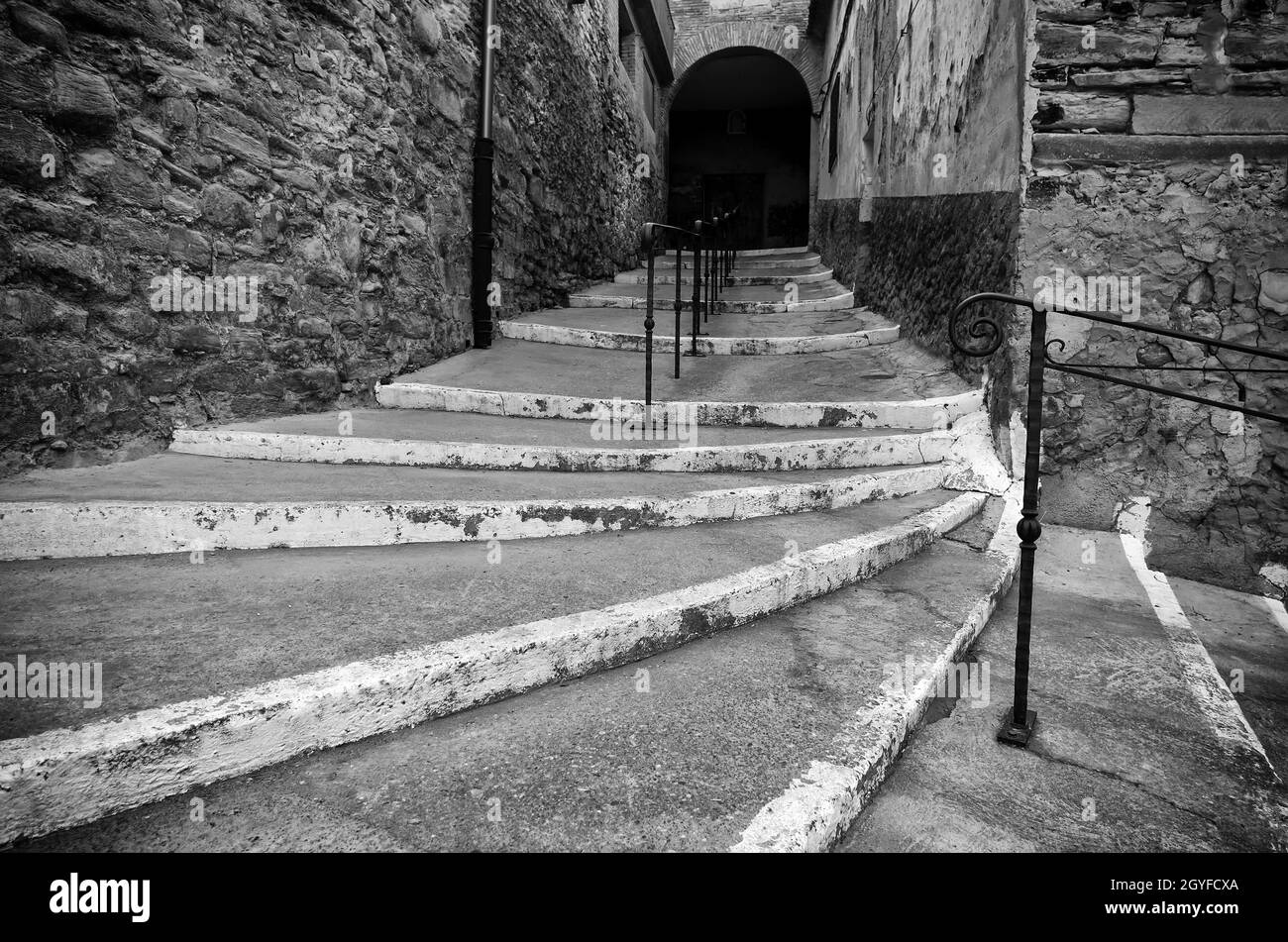 Detail of old stairs on the outside of a village Stock Photo - Alamy