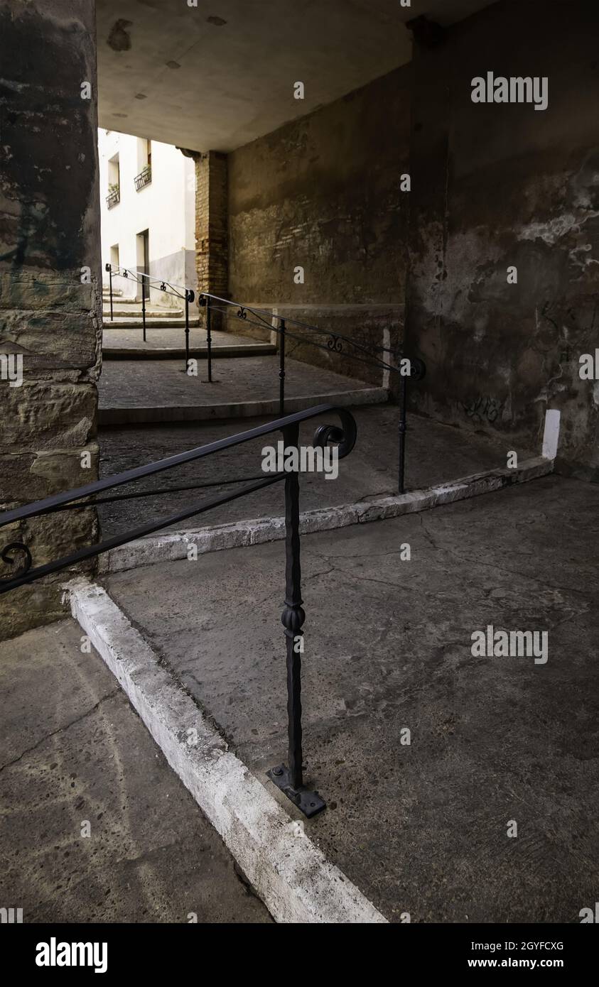 Detail of old stairs on the outside of a village Stock Photo - Alamy