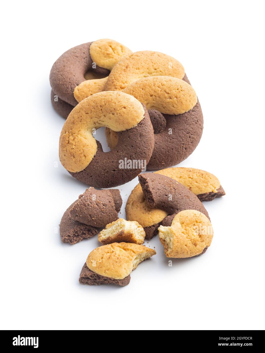 Sweet round biscuits. Cookies with double flavor isolated on white ...