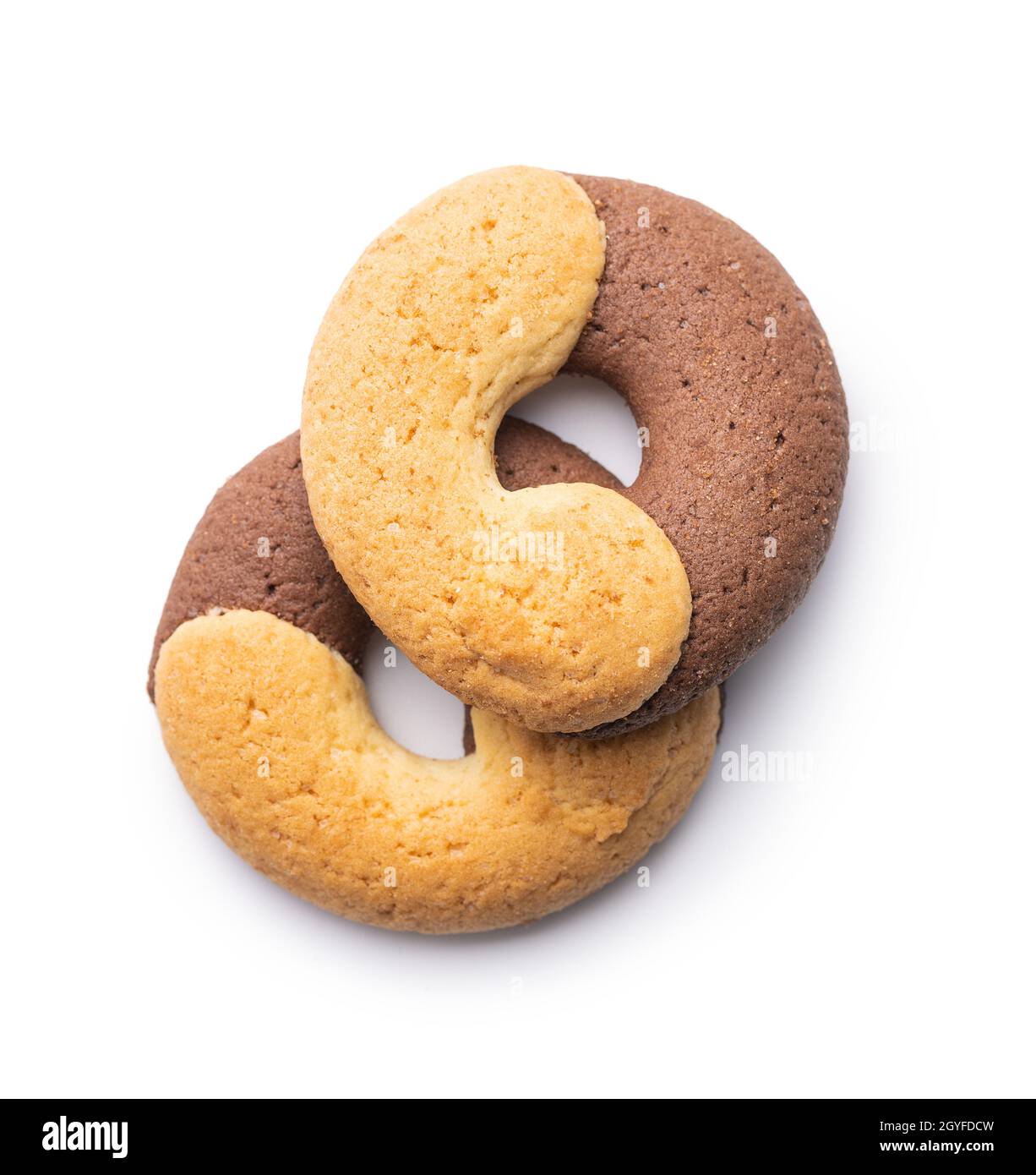 Sweet round biscuits. Cookies with double flavor isolated on white ...