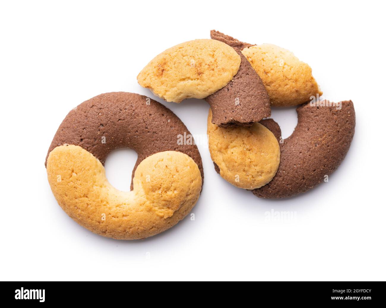 Sweet round biscuits. Cookies with double flavor isolated on white ...
