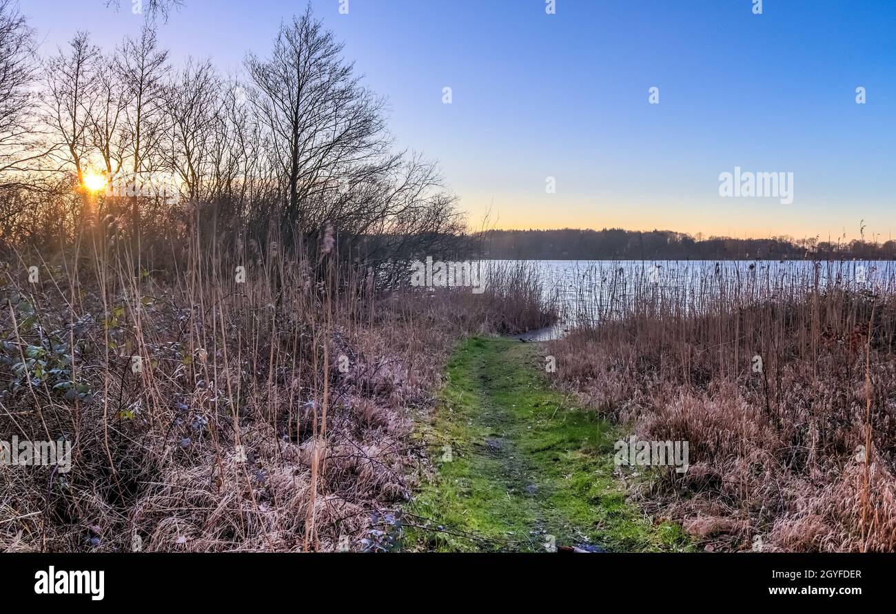 Beautiful landscape at a lake with a reflective water surface Stock ...