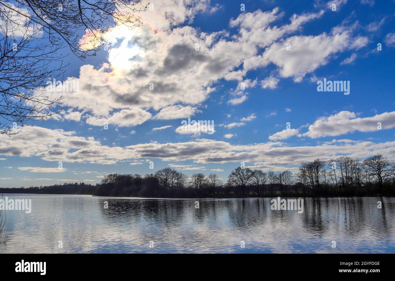 Beautiful landscape at a lake with a reflective water surface Stock ...
